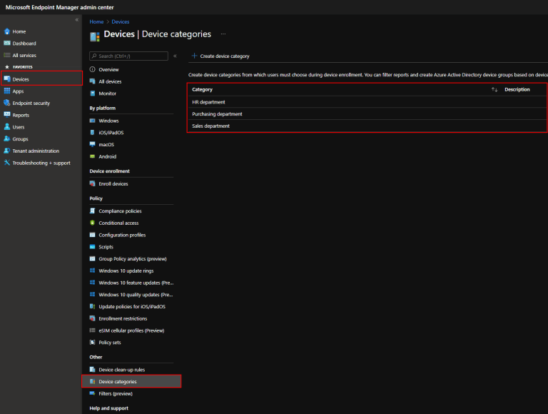 Configure device categories – AI & Modern Device Management