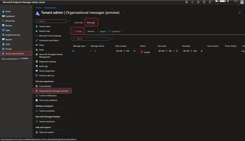 How to setup Organizational messages