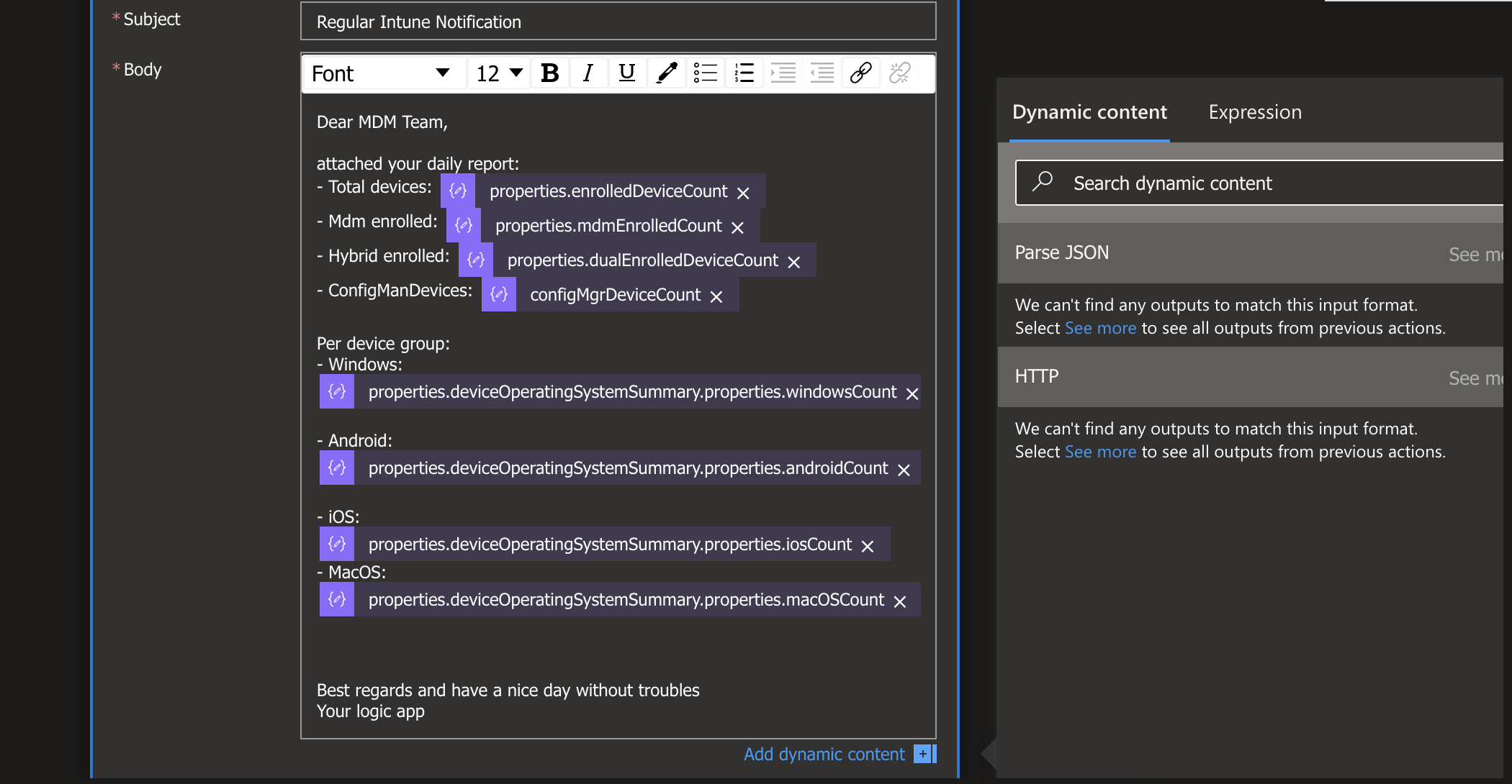 V2 – Get an daily device report via email or teams with logic apps ...