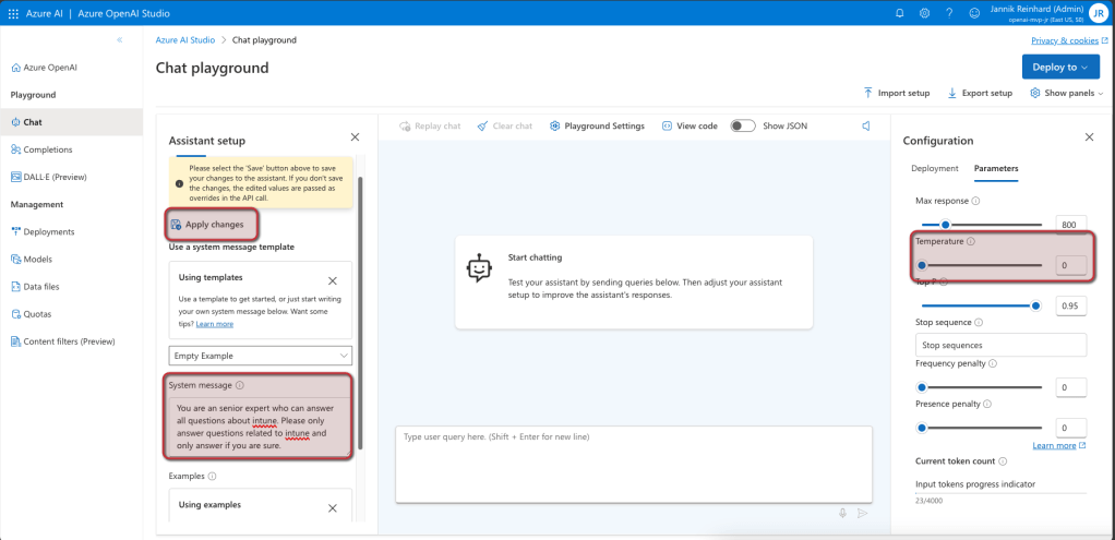 Create your own Intune Co Pilot using Azure OpenAi Studio